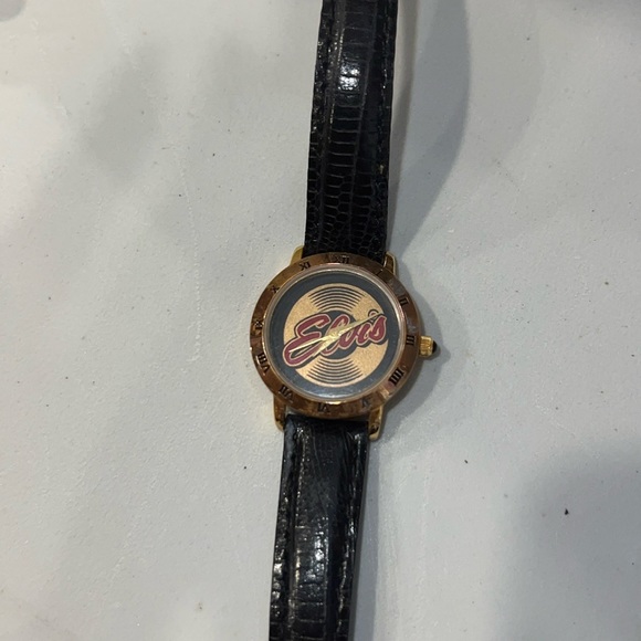 Accessories | Worn Black Leather Band With Elvis Watch Face | Poshmark